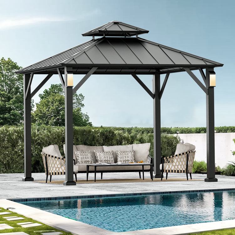 6x8 Fusion Cedar Hardtop Gazebo with Electrical Outlets – Modern Shade