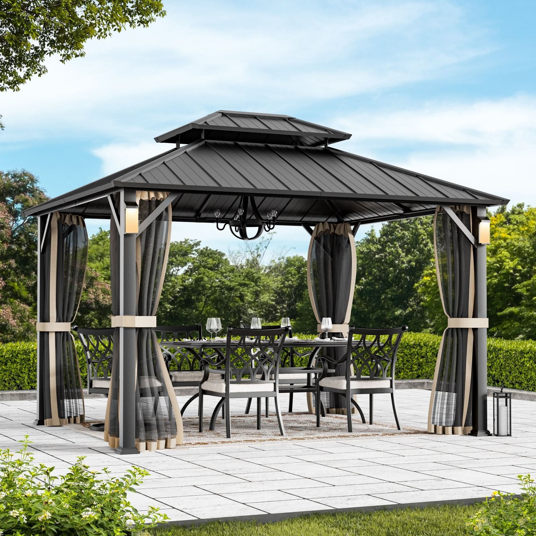10'x12' The Horizon Metal Hardtop Gazebo – Modern Shade